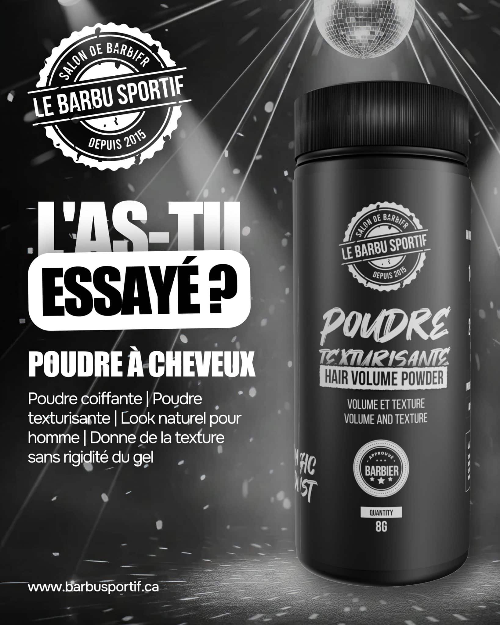 Poudre à cheveux du barber shop Le Barbu Sportif - Le Barbu Sportif